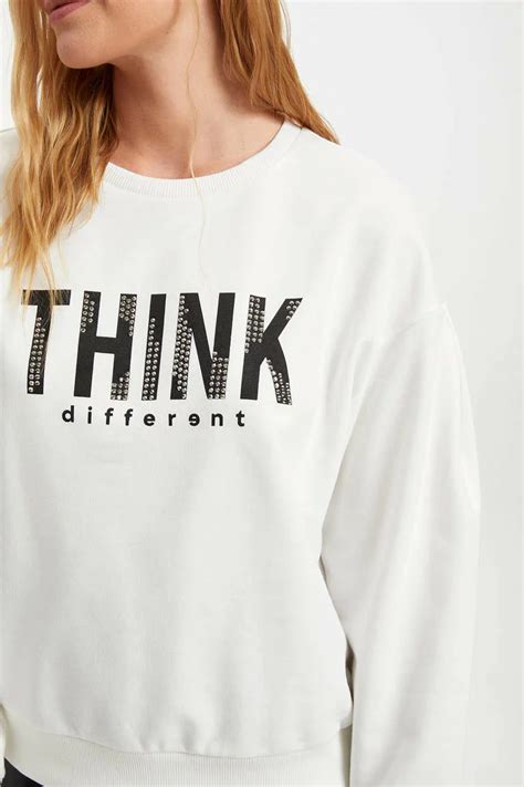 Ekru Kadın Yazı Baskılı Sweatshirt 1121291 Defacto Svetşörtler Kadın Sweatshirt
