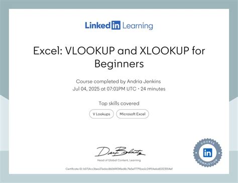 Just Finished The Course “excel Vlookup And Xlookup For Beginners” By