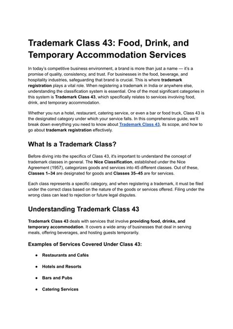 Ppt Trademark Class 43 Food Beverage And Hospitality Services