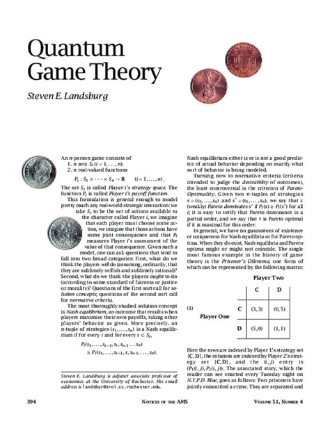 Pdf Quantum Game Theory