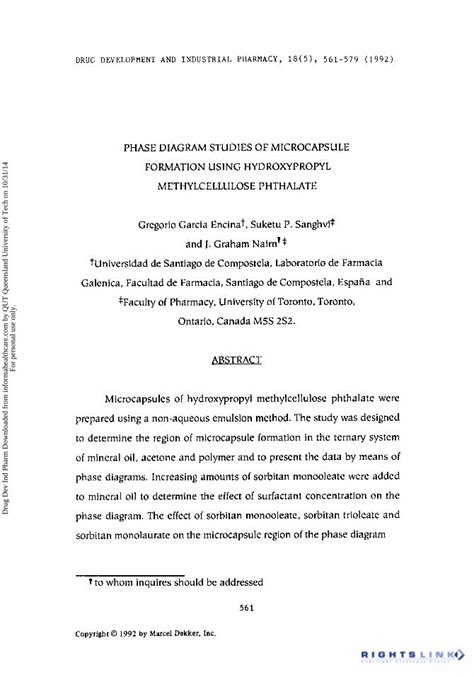 Pdf Phase Diagram Studies Of Microcapsule Formation Using