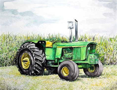 John Deere Tractor Watercolor Print Farmhouse Wall Art Digital