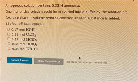 solved an aqueous solution contains 0 33m ammonia one liter