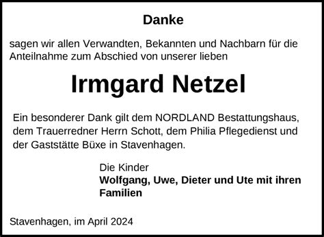 Traueranzeigen Von Irmgard Netzel Trauer Nordkurier