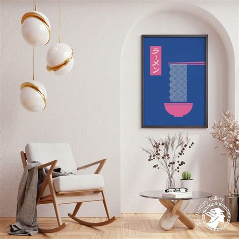 Ramen Noodle Poster Blue Bowl Art Print Japanese Kitchen And Travel