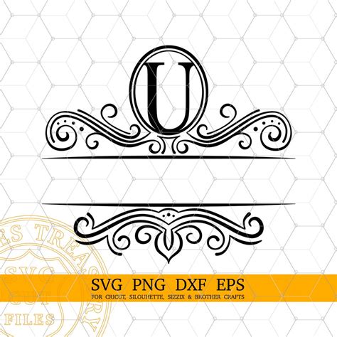 Split Letter U Monogram Svg Fancy Flourish Letter Svg Split Last Name Frame Laser Engraving