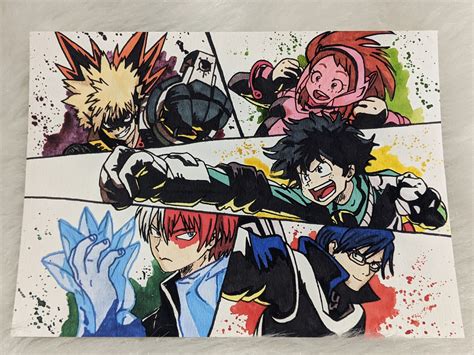 Anime Characters Watercolor Print Superhero Group Manga Characters