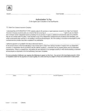Repair Authorization And Direction To Pay Blank Fillable Template