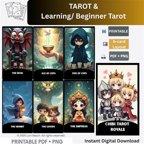 Chibi Tarot Deck 78 Printable Kawaii Cards Png And Pdf Download Etsy