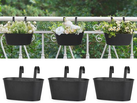 Mkono Metal Railing Planter Box 3 Pack Balcony Hanging