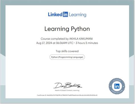 Akhila Kakumani On Linkedin Python Certification Learning
