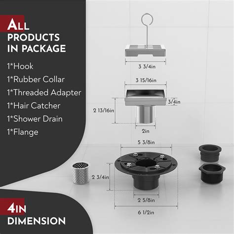 Webang 4 Inch Square Shower Drain Brushed Floor Drain