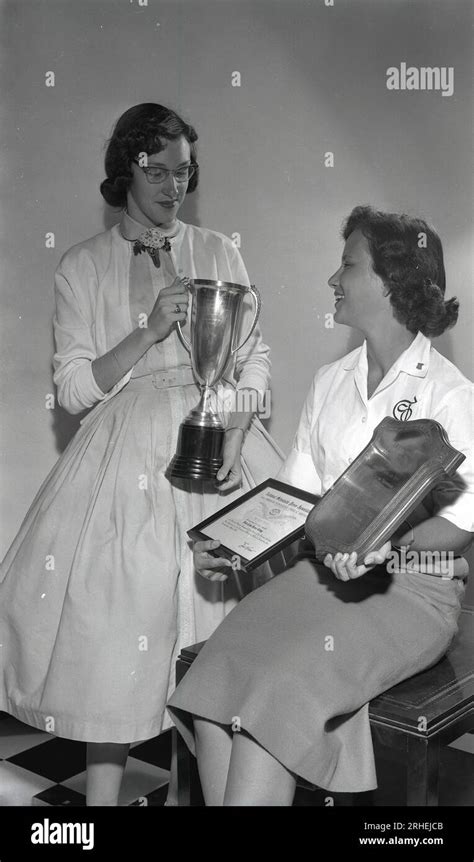 1954 Historical Two Young Ladies High School Students One Standing