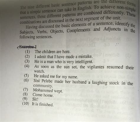 The Nine Different Basic Sentence Patterns Are The Different Forms That