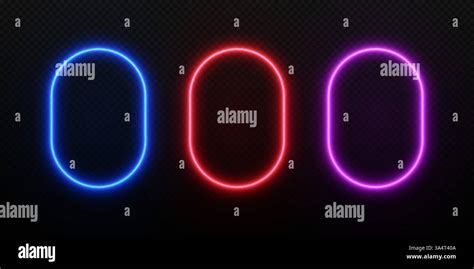 Neon Light Rectangle Frame Border With Glow Of Vertical Rounded Led