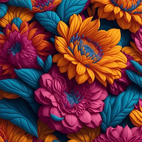 Premium Ai Image Colorful Flower Patterns 3 Dimensions