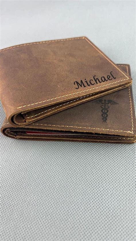 Personalized Leather Bifold Wallet Engraved Genuine Leather Custom