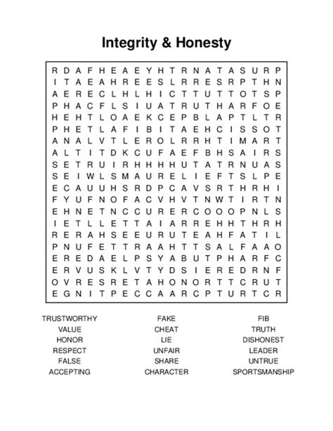 Integrity And Honesty Word Search