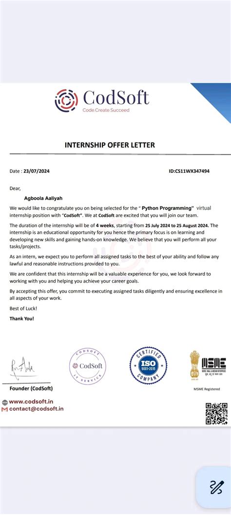 Aaliyah Agboola On Linkedin Intership Codsoft