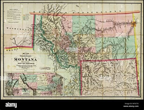 A Historical Map Of The Montana Territory Showing Parts Of The