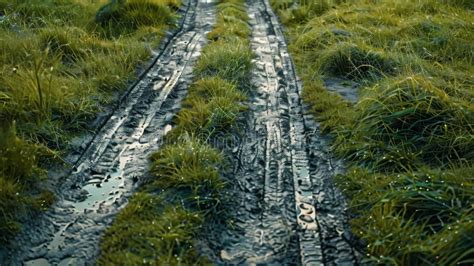 A Muddy Path With Tire Tracks And Puddles Of Water After A Rain Shower