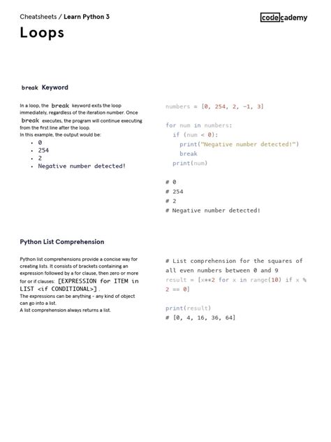Learn Python 3 Loops Cheatsheet Codecademy Pdf Control Flow Python Programming Language