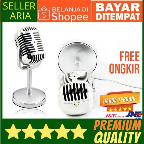 Jual Microphone Condenser Silver Klasik Retro Mic Karaoke Vlog 180 Derajat Mikrofon Model Jadul