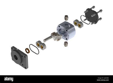 Hydraulic Pump Assembly Parts 3d Rendering Isolated On White Background