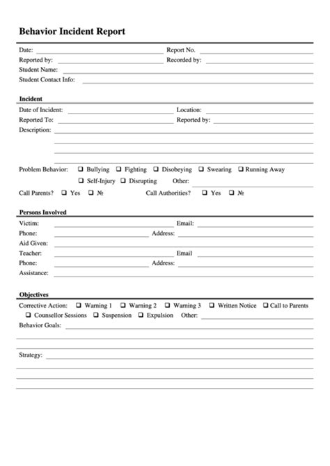 Top Behavior Incident Report Form Templates Free To Download In Pdf Format