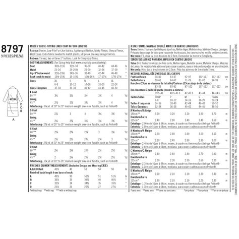 Pattern 8797 Misses Loose Fitting Lined Coat Simplicty 8797 Bei