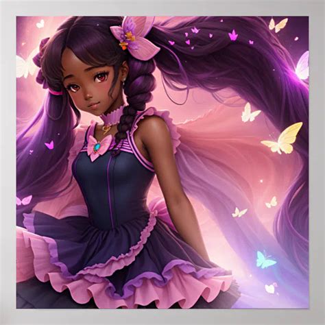 African American Anime Girl Animecore Aesthetic Poster Zazzle