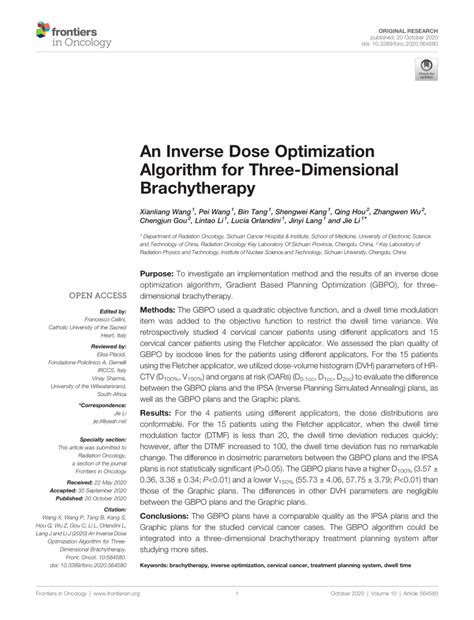 Pdf An Inverse Dose Optimization Algorithm For Three Dimensional