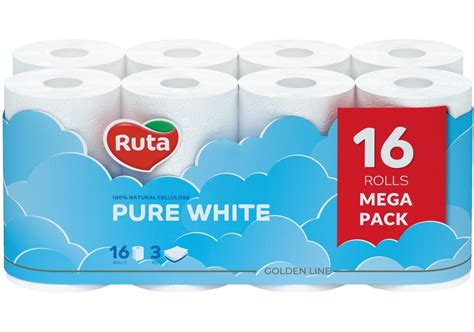 Купить Туалетная бумага 3 слоя Ruta Pure White 16 рулонов, белая - ПАПИРУС
