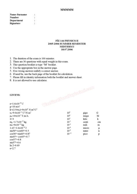 Physics Midterm Questions Vize ve Final Soruları Paylaşım Portalı Çözümlü sorular