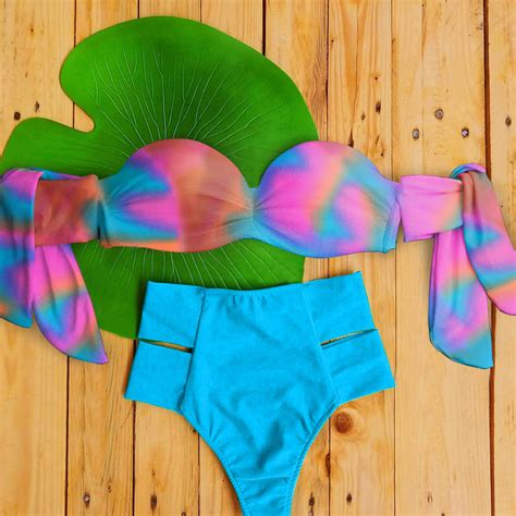 Personalized Gradient Print Hit Color Split Bikini