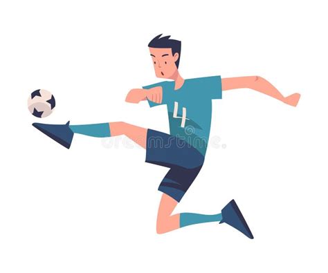 Man Footballer In Blue Uniform Playing Football Pass Ball Vector