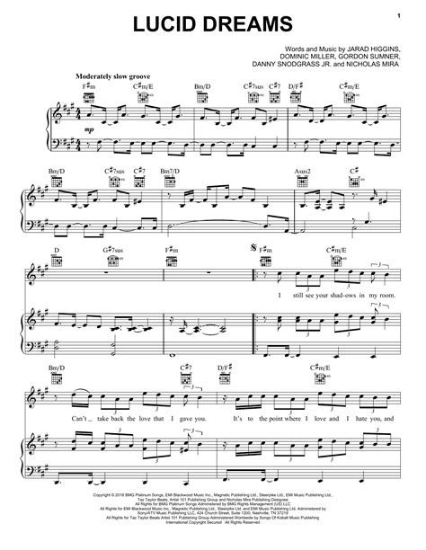 Download Lucid Dreams Juice Wrld Piano Vocal And Guitar Sheet Music