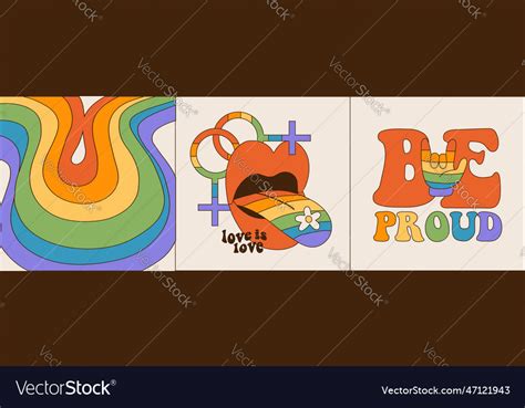 Set Of Retro Greeting Cards For Lgbtqia Pride Vector Image