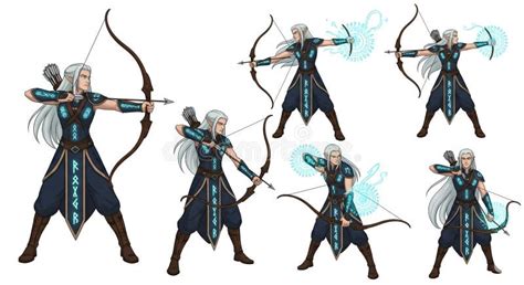 A Fantasy Elf Archer Character Stands On A White Background Holding A
