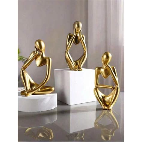 Odorstt 3pcs Resin The Thinker Statue Decoration Abstract Figure