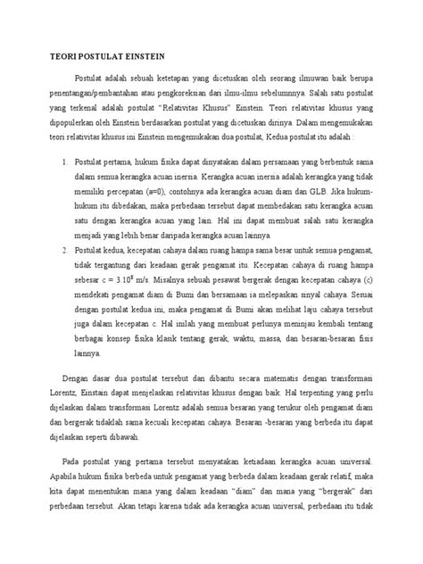 Teori Postulat Einstein Pdf