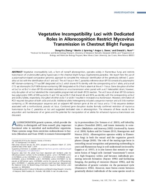 Pdf Vegetative Incompatibility Loci With Dedicated Roles In