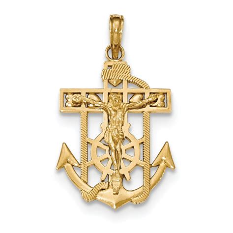 14k Gold Polished And Textured Mini Mariners Crucifix Pendant Pg98470