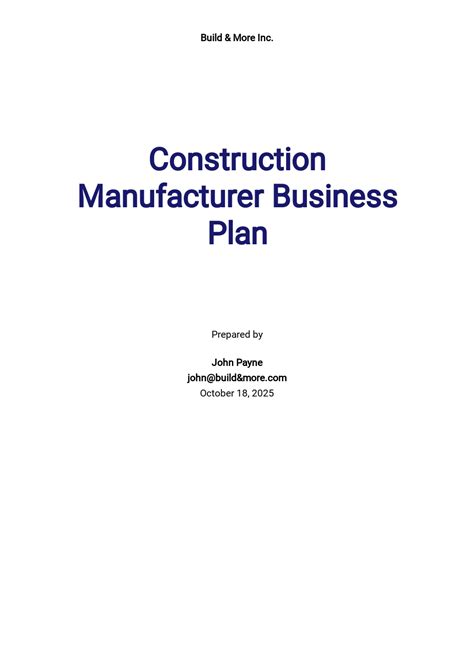 Business Plan Template For Construction