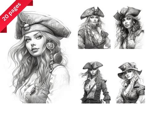 Female Pirate Coloring Book 20 Printable Art Pages Pdf Download Etsy