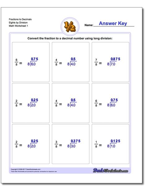 Converting Rational Numbers To Decimals Using Long Division Worksheet