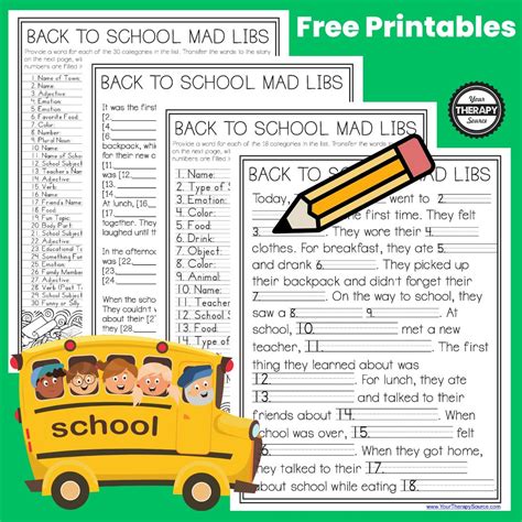 Back To School Mad Libs Free Your Therapy Source