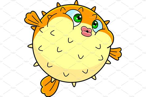 Cute Puffer Fish Cartoon Character Animal Illustrations ~ Creative Market