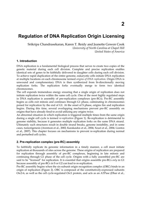 Pdf Regulation Of Dna Replication Origin Licensing