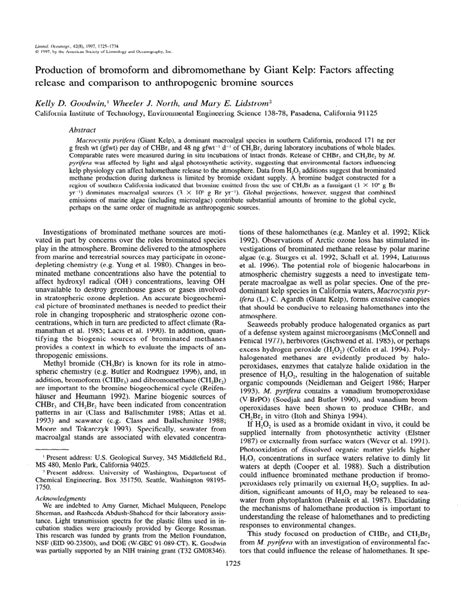 Pdf Production Of Bromoform And Dibromomethane By Giant Kelp Factors